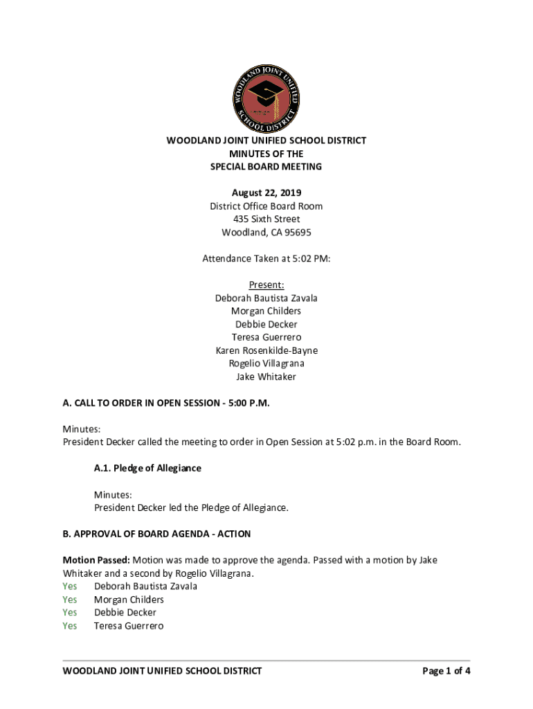 Fillable Online Motion Passed: Motion was made to approve the agenda ...