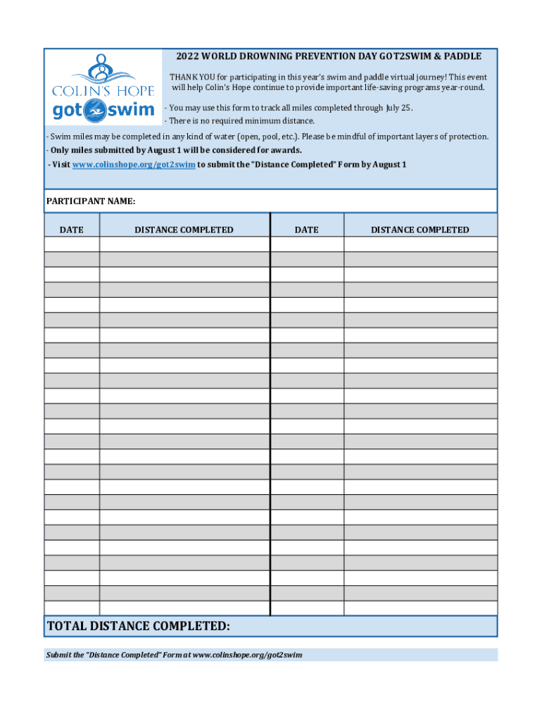 Fillable Online This year's Colin's Hope Got2Swim in honor of World ... Fax Email Print - pdfFiller