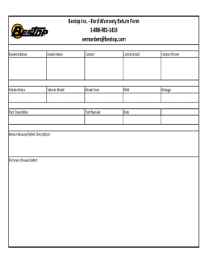 Fillable Online Ford Warranty Return Form 1-888-982-1418 ...