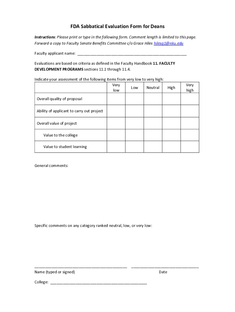Fillable Online inside nku FDA Sabbatical Evaluation Form for Deans - Inside NKU Fax Email Print ...