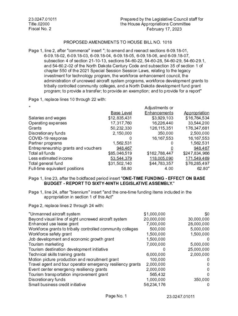 Fillable Online Amendment to Bill No. 1018 - 2023 Regular Session - LC Number 23.0247.01011 ...