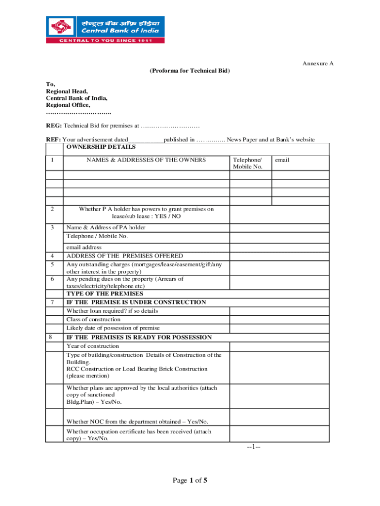 Fillable Online Annexure A (Proforma for Technical Bid) To, Regional ...