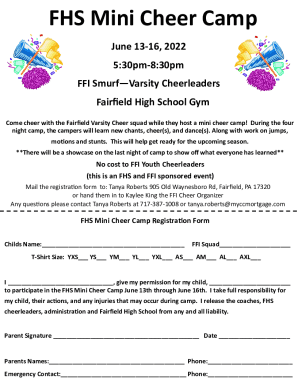 Fillable Online FHS Mini Cheer Camp Fax Email Print - pdfFiller