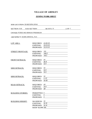 Fillable Online zoning work sheet - Village of Ardsley Fax Email Print ...