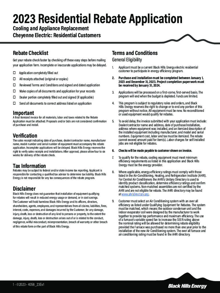 Fillable Online 2023 Residential Rebate Application - Black Hills ...