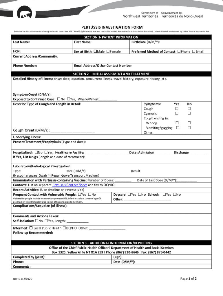 Fillable Online Pertussis Investigation Form Final.docx Fax Email Print - pdfFiller