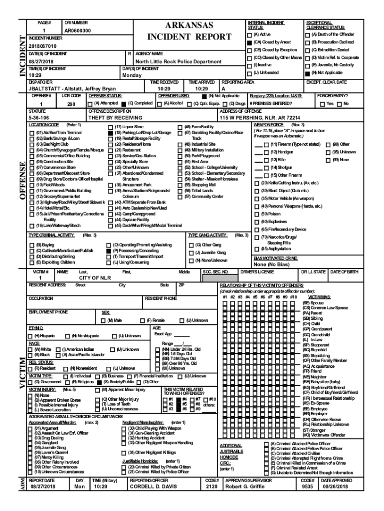 Fillable Online INCIDENT REPORT ARKANSAS Fax Email Print - pdfFiller