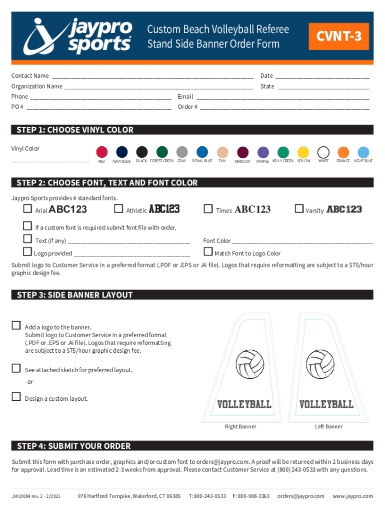 Custom Beach Volleyball Referee Side Banner Order Form - Fill Out, Sign ...