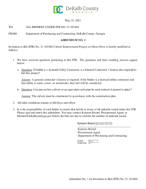 Fillable Online Addendum No. 1 for Invitation to Bid (ITB) No. 21-101404 Fax Email Print - pdfFiller