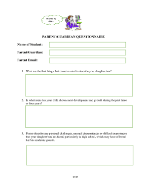 Fillable Online PARENT/GUARDIAN QUESTIONNAIRE Name of Student Fax Email ...