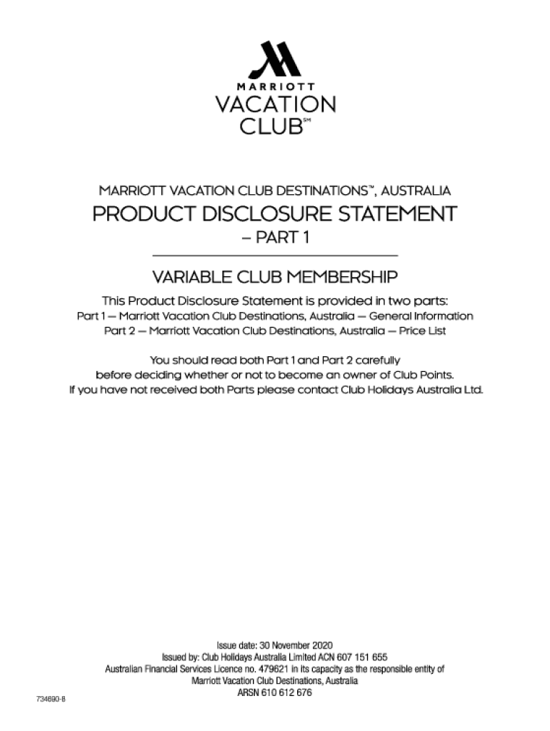 Fillable Online DRAFT Product Disclosure Statement - Marriott Vacation ...