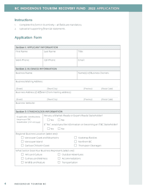 Fillable Online bc indigenous tourism recovery fund - 2022 application ...