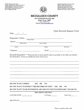 Fillable Online Open Records Request Form - McCulloch County Fax Email ...