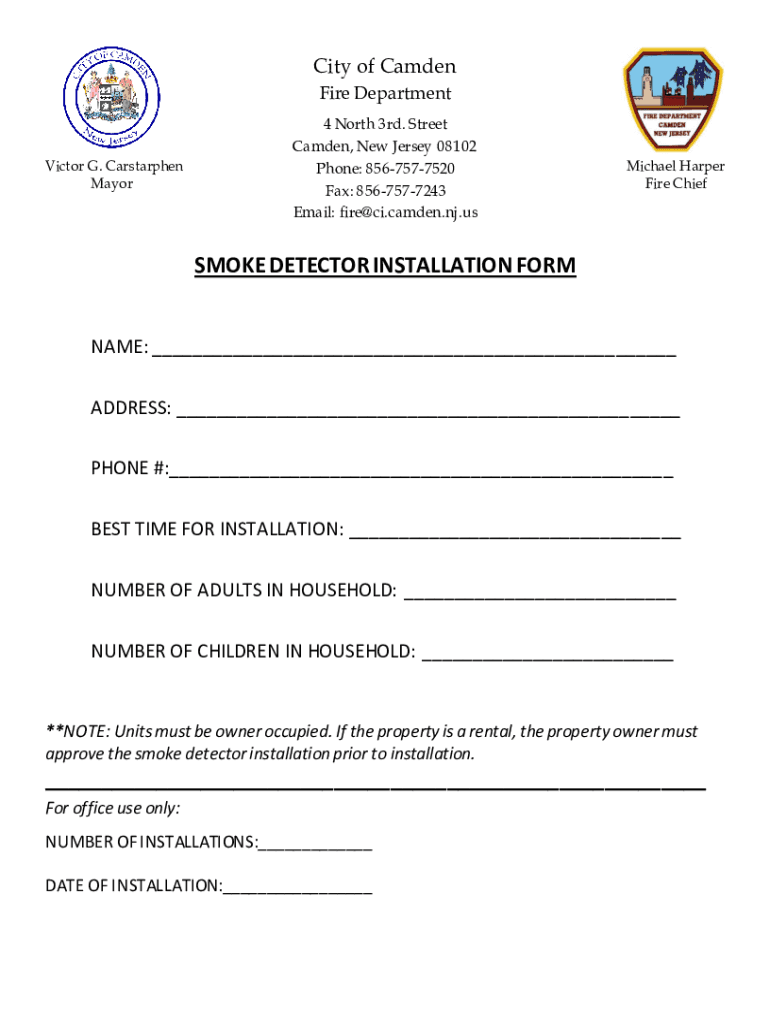 Fillable Online SMOKE DETECTOR INSTALLATION FORM Fax Email Print ...