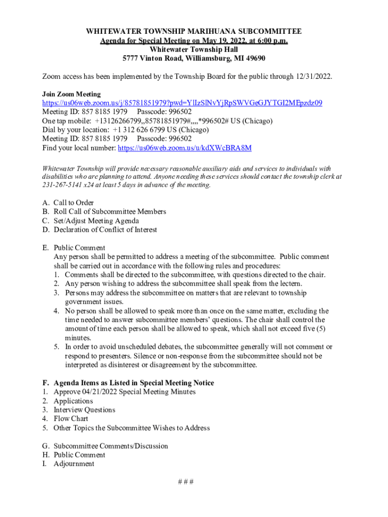 Fillable Online Whitewater Township - Whitewater TownshipWilliamsburg ...