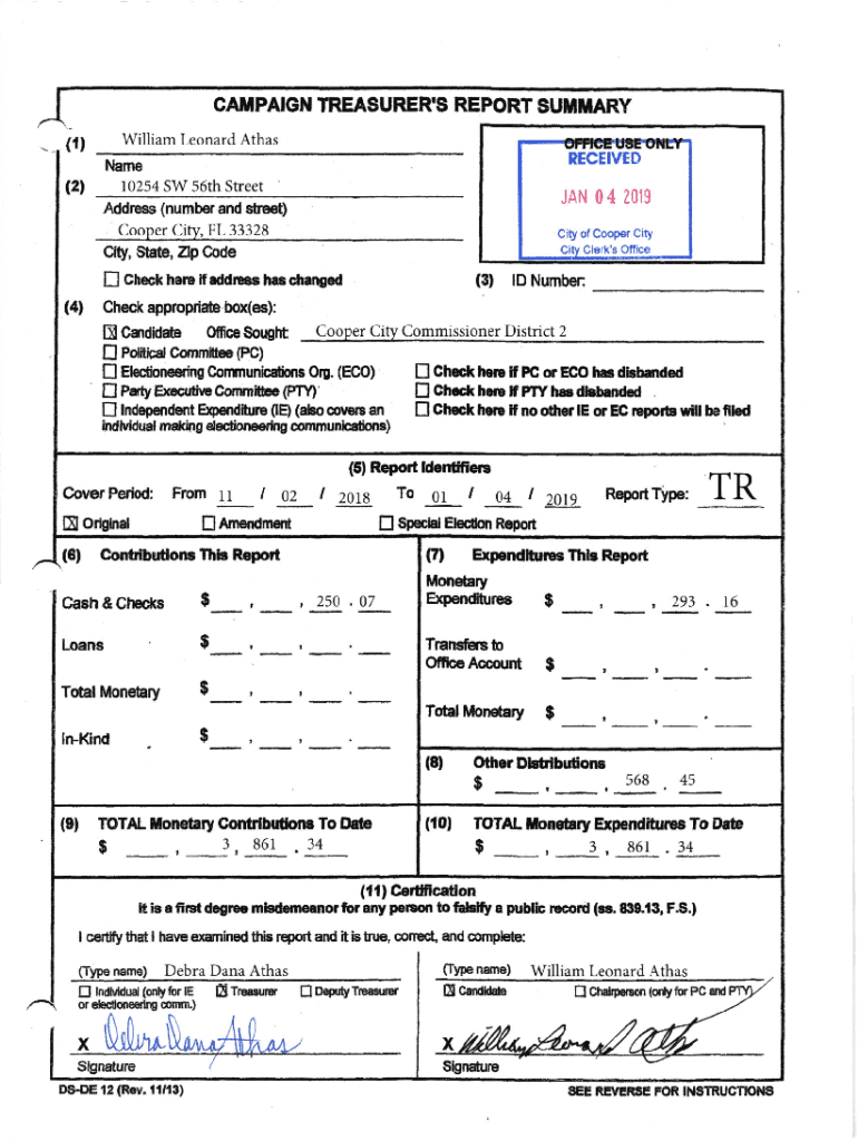 Fillable Online (t) William Leonard Athas - City of Cooper City Fax ...