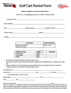 Fillable Online Golf Cart Rental Form Fax Email Print - pdfFiller