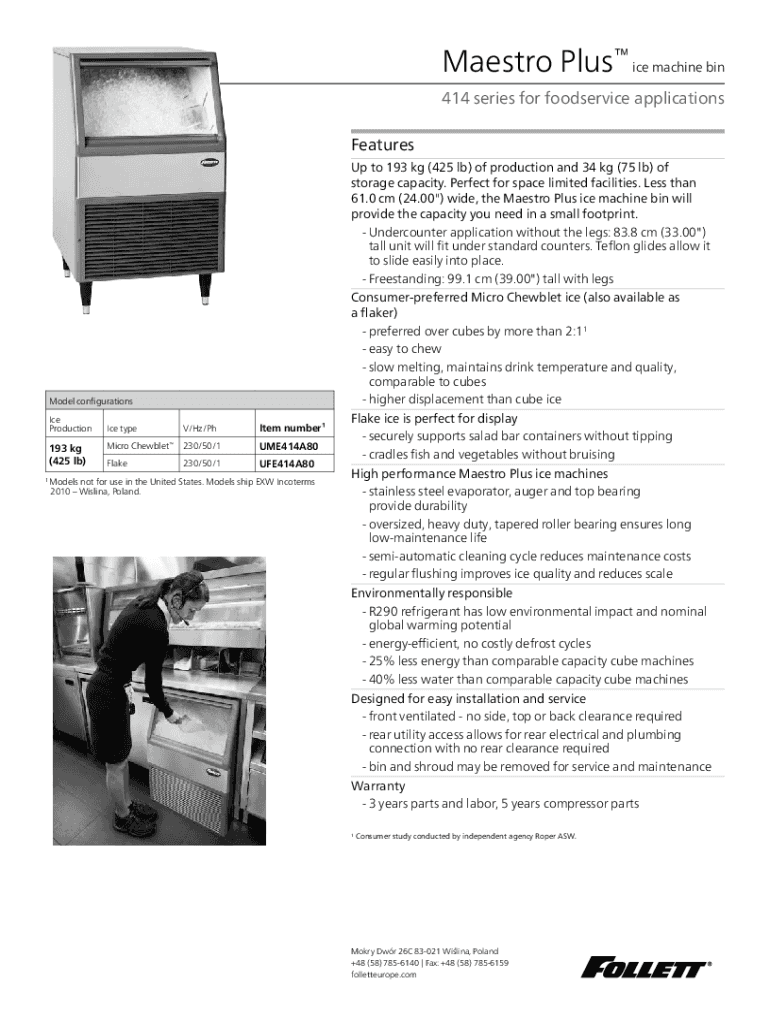 Fillable Online Maestro Plus ice machine bin (IM&BIN-HC)Follett Ice Fax ...