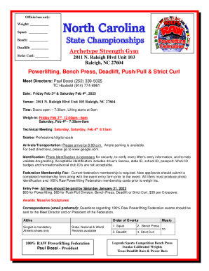 Fillable Online North Carolina State Championships - Lifting Database ...