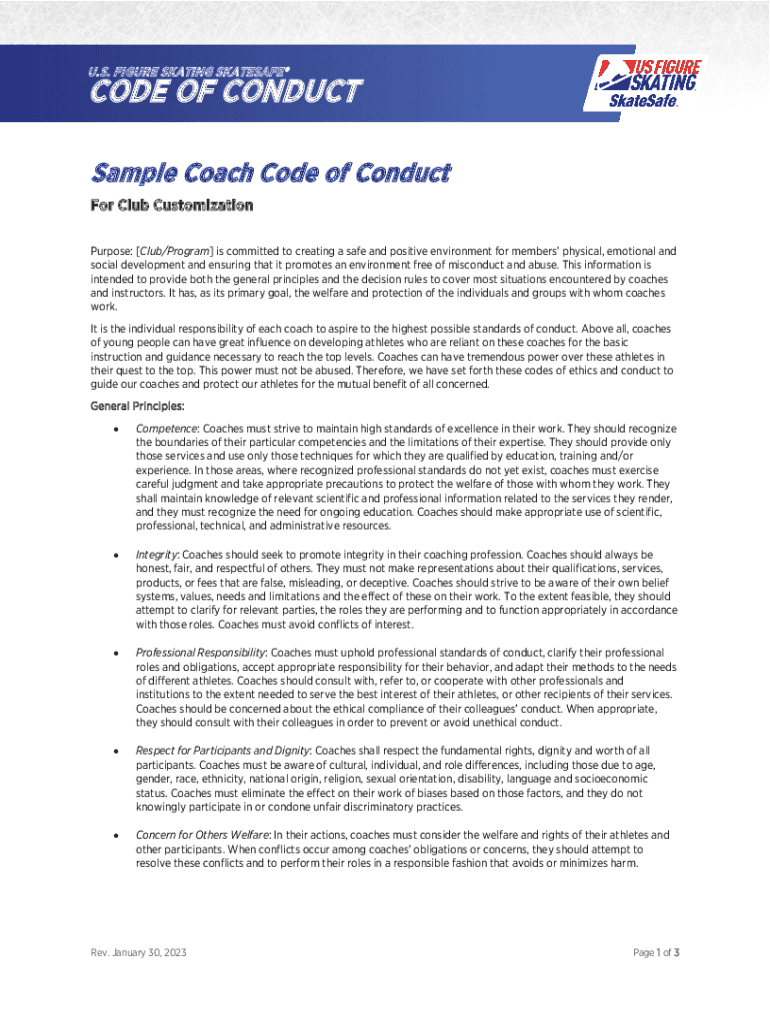 Fillable Online Sample Coach Code of Conduct - U.S. Figure Skating Fax ...