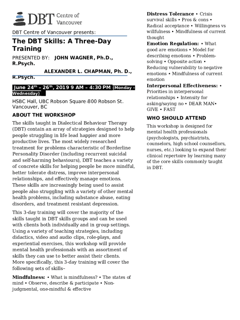 The DBT Skills: A Three Day TrainingVancouver Doc Template | pdfFiller