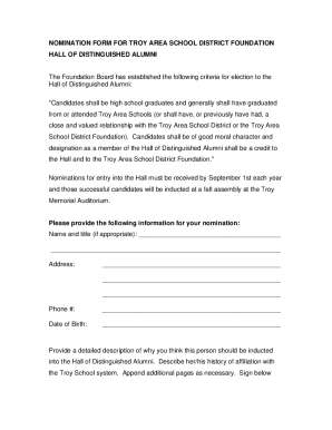 Fillable Online NOMINATION FORM FOR TROY AREA SCHOOL DISTRICT ...