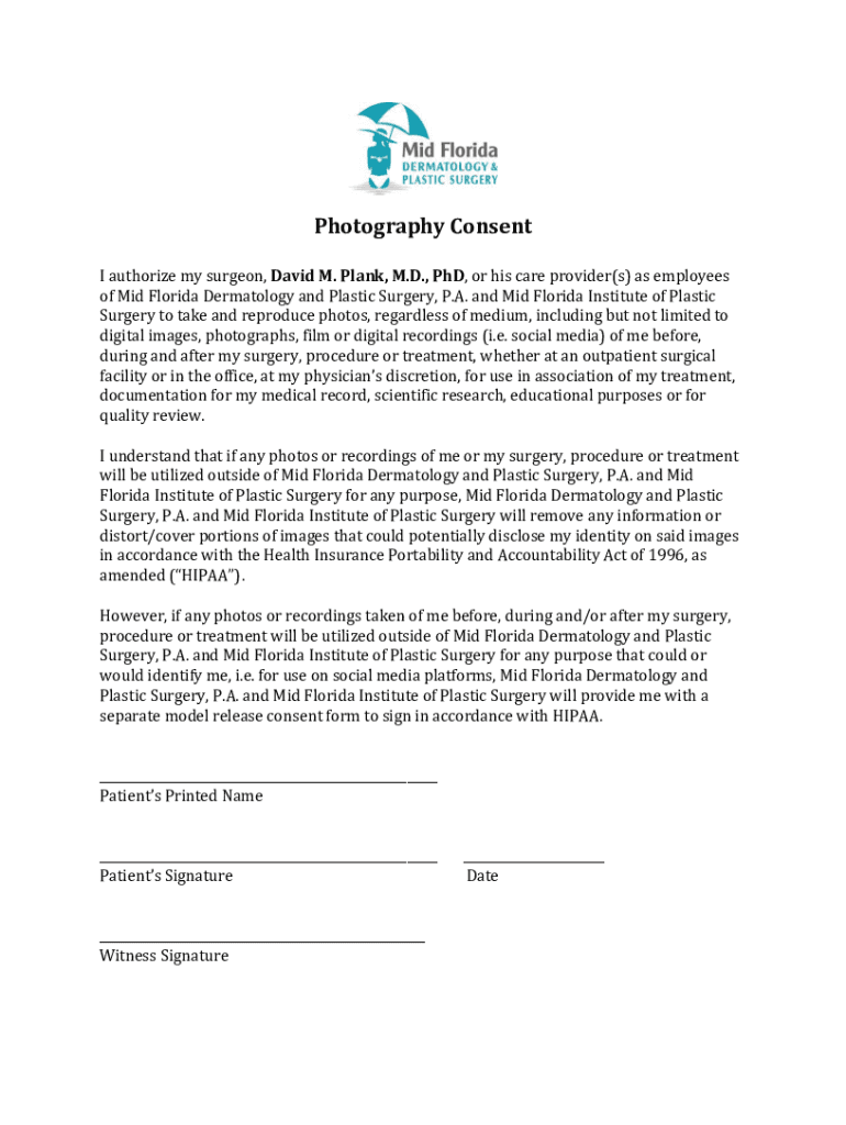 Fillable Online Dr. David Plank - Mid Florida Dermatology & Plastic ...