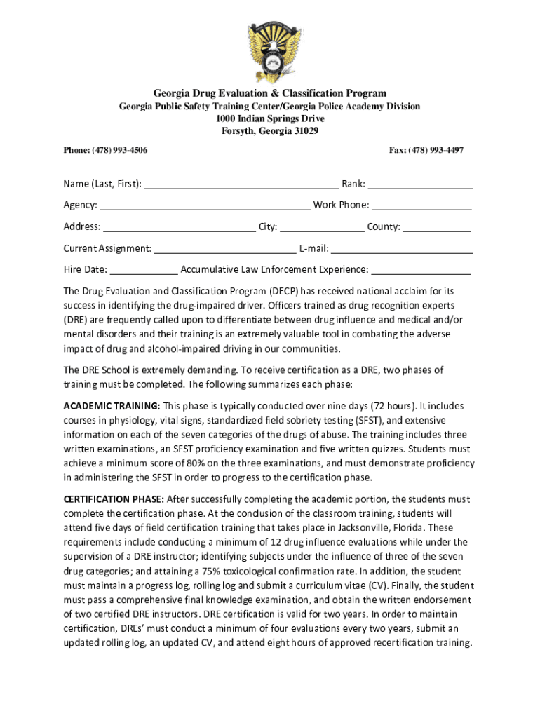 Fillable Online Georgia Drug Evaluation & Classification Program Name ...