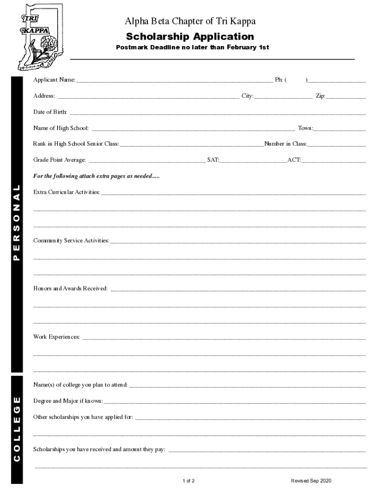 Fillable Online Applicant Name High School - Alpha Kappa Chapter Tri ...