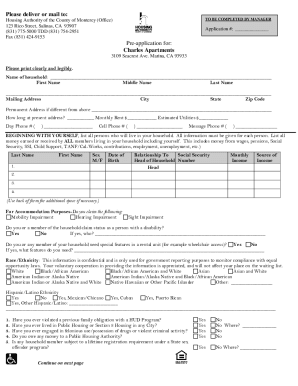 Fillable Online Please deliver or mail to: Pre-application for: Vista ...