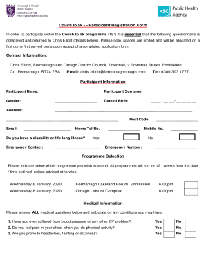 Fillable Online Couch to 5k - - Participant Registration Form Contact Information ... Fax Email ...