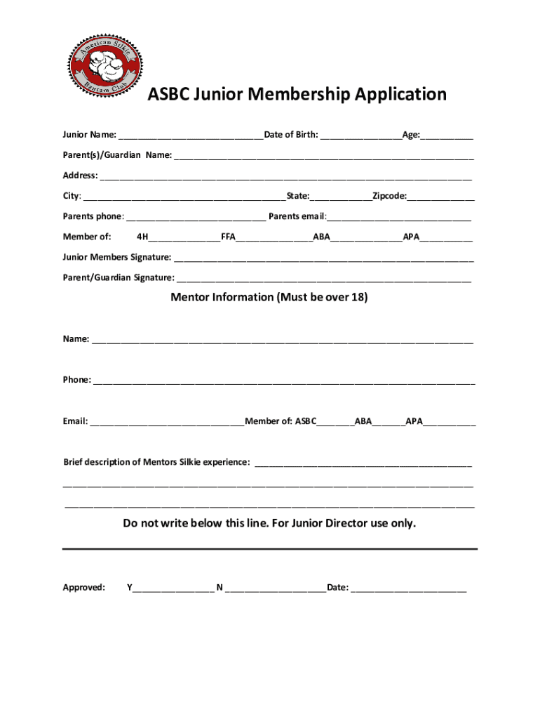 Fillable Online ASBC Junior Membership Application - American Silkie ...