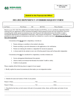 Fillable Online APPEAL FOR DEPENDENCY OVERRIDE FORM Fax Email Print - pdfFiller