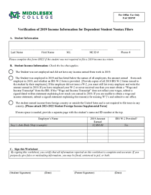 Fillable Online Verification of 2019 Income Information for Dependent ...