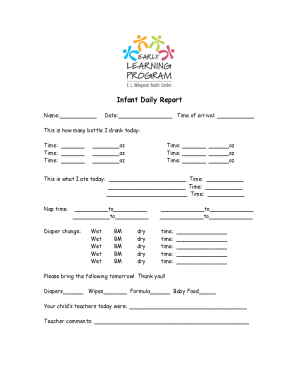 Fillable Online Infant Daily Report Time Naps Diaper/Results Fax Email ...
