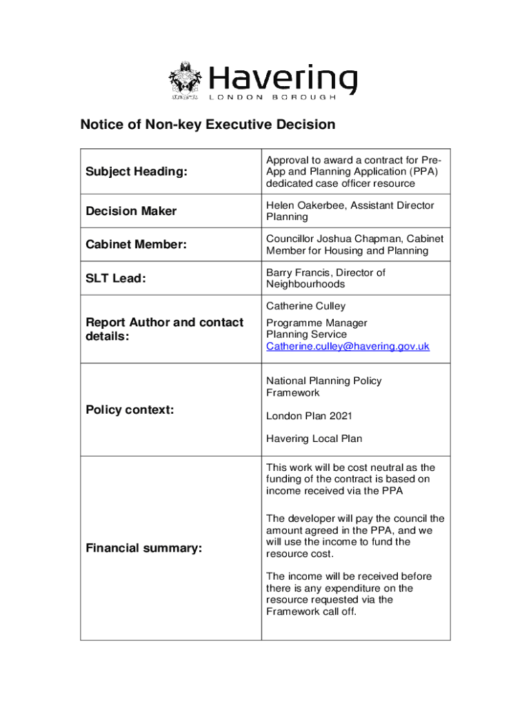 Fillable Online Approval to award a contract for PreApp and Planning ...