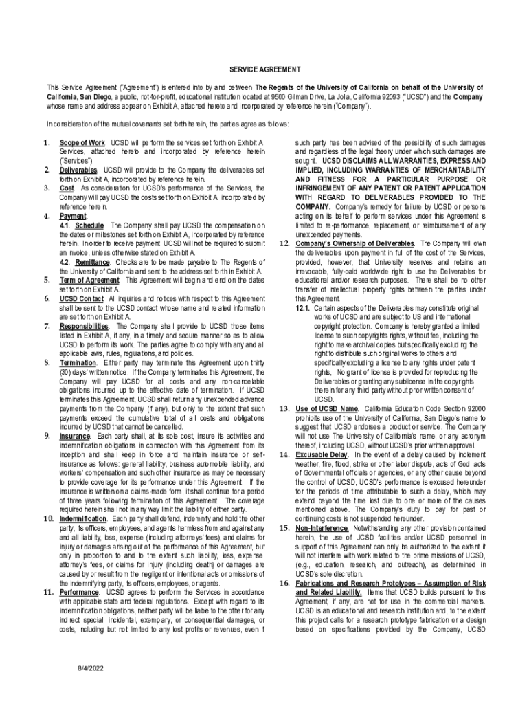 Fillable Online scripps ucsd !!SIO Service Agreement Template ...