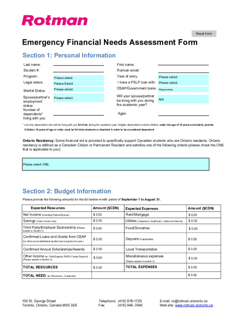 Fillable Online Emergency Financial Needs Assessment Form - Inside ...