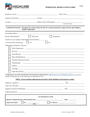 Fillable Online Personnel Resignation Form. w/Approval line for School Board Fax Email Print ...
