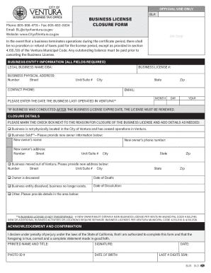 Fillable Online Business License Closure Form City of Ventura, CA.gov ...