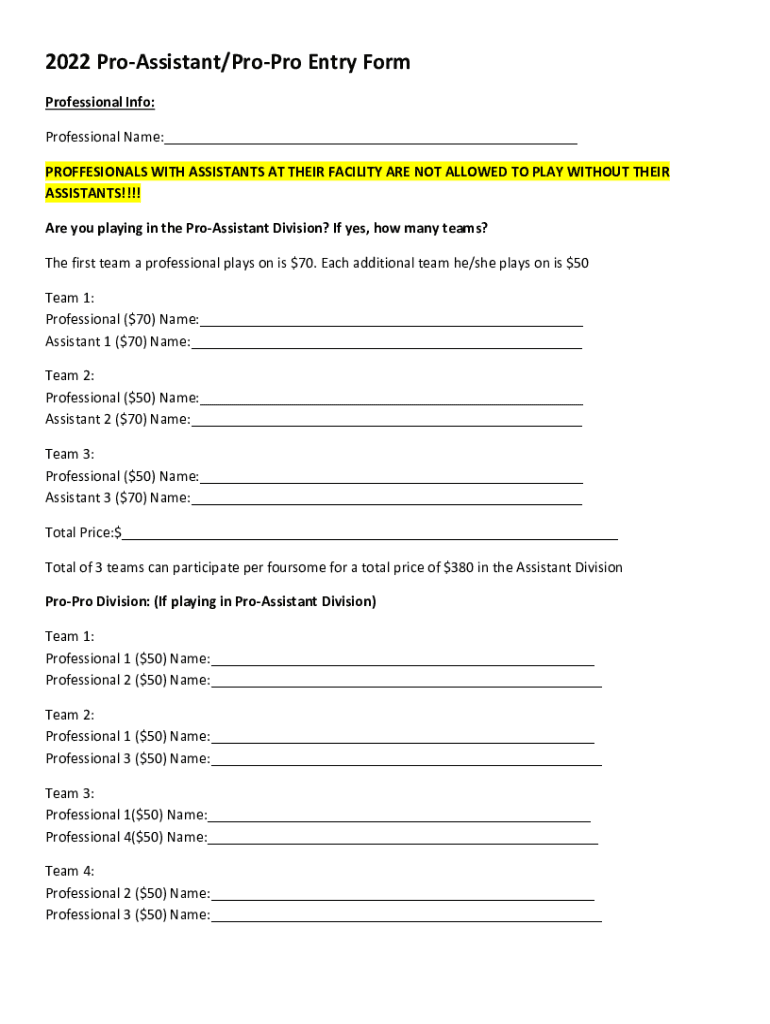 Fillable Online img bluegolf 2022 Pro-asst. entry form Fax Email Print - pdfFiller