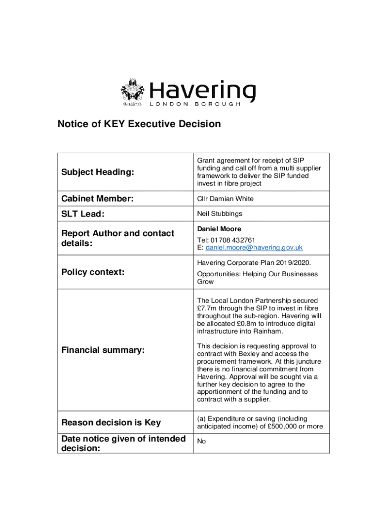 Fillable Online Decision - Grant agreement for receipt of SIP funding ...