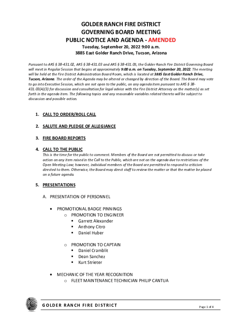 Fillable Online GRFD Fire Board - Golder Ranch Fire District Fax Email ...