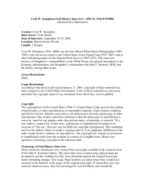 Fillable Online Oral history transcript, Cecil Stoughton, interview 1 ...