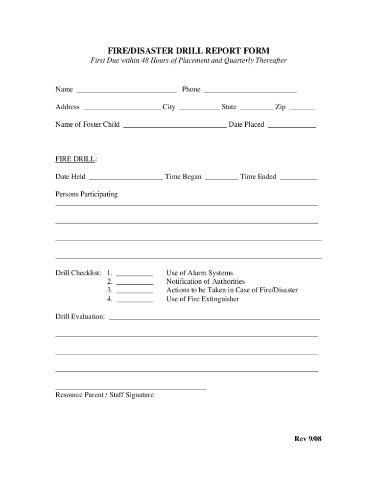 Fillable Online Fire/Disaster Drill Report Form - Squarespace Fax Email Print - pdfFiller