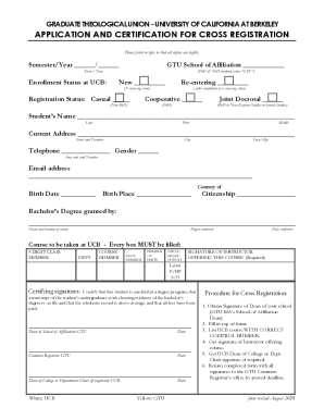Fillable Online GTU/UC Berkeley Cross-Registration Agreement Fax Email ...