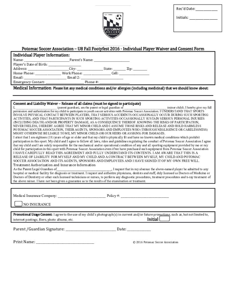 Fillable Online Player-Commitment-and-Release-of-Liability-Form ... Fax ...