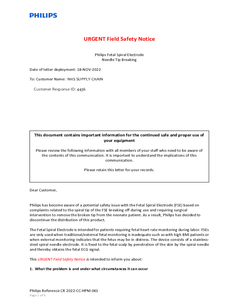 Fillable Online Field Safety Notice Philips 12-Lead Chest Lead-set (AAMI/IEC ... Fax Email Print ...