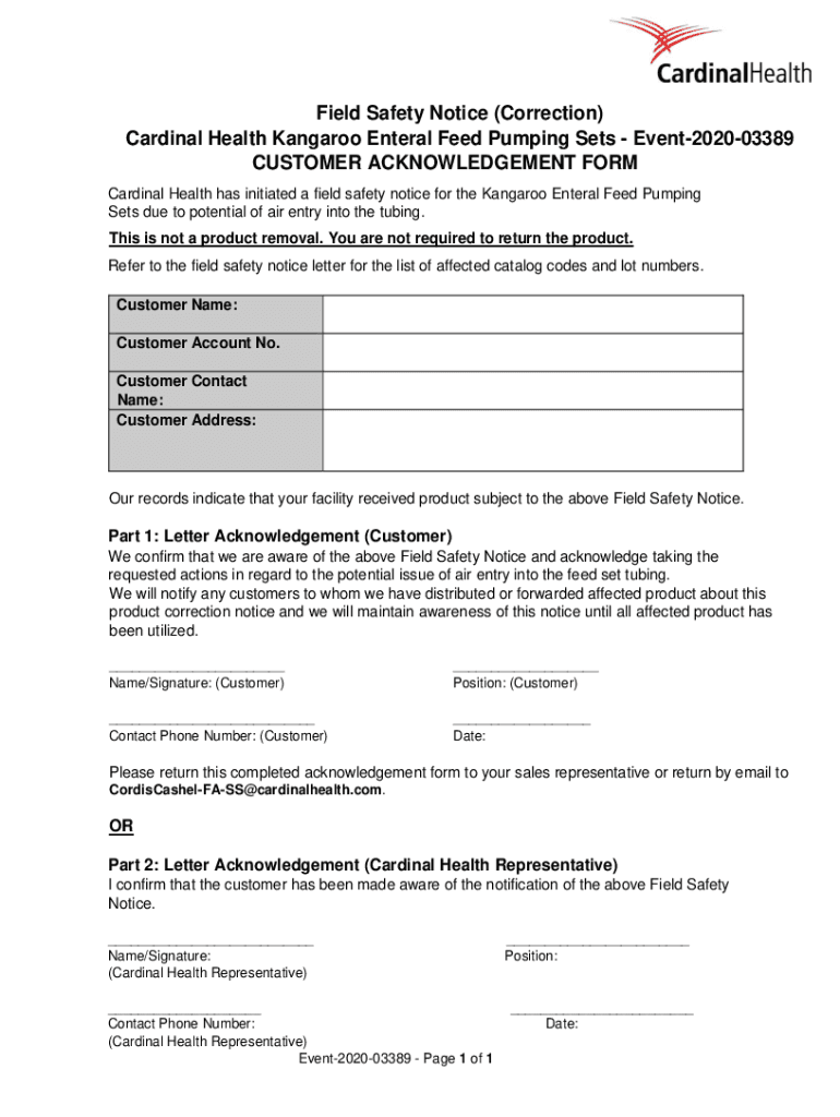 Fillable Online Field Safety Notice (Correction) Cardinal Health Kangaroo ... Fax Email Print ...