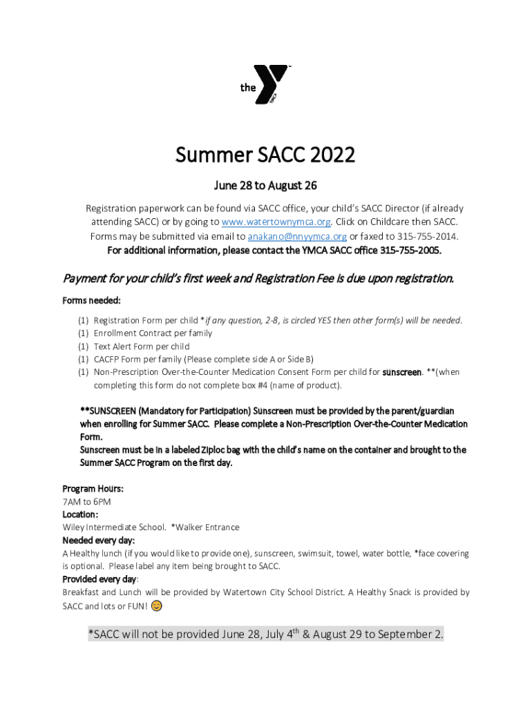 Fillable Online SACC - School Age Child Care - For Parents Fax Email Print - pdfFiller